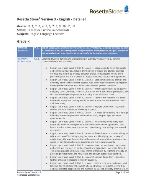 Rosetta Stone® Version 3 - English - Detailed Grade K
