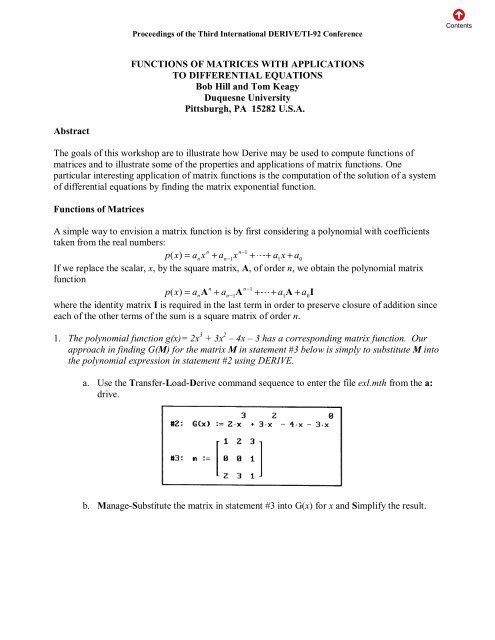Functions of Matricies with Applications to Differential Equations