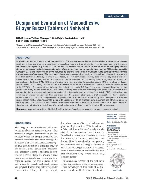 Design and Evaluation of Mucoadhesive Bilayer Buccal Tablets of Nebivolol