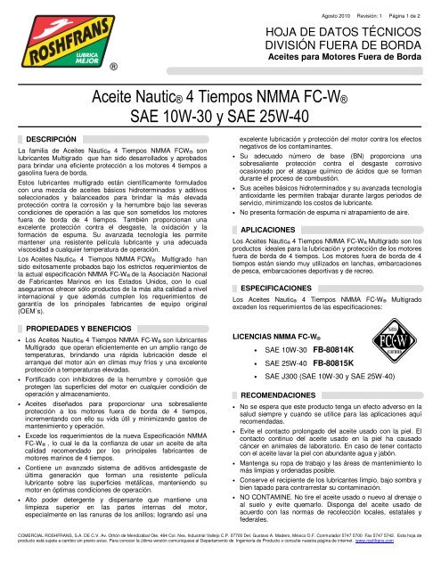 Aceite Nautic® 4 Tiempos NMMA FC-W® SAE 10W-30 ... - Roshfrans