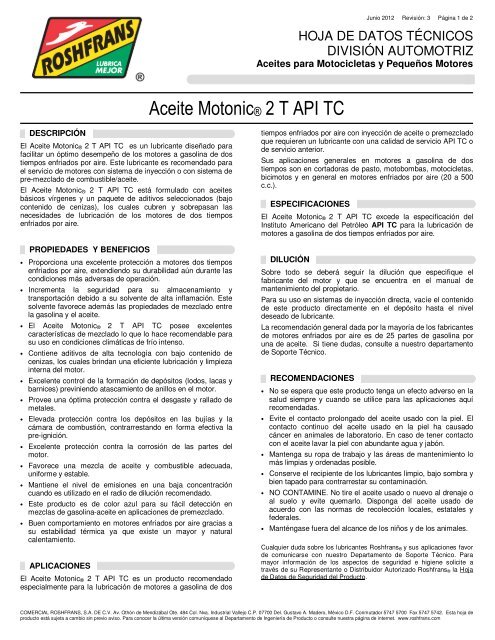 Aceite Motonic® 2 T API TC - Roshfrans
