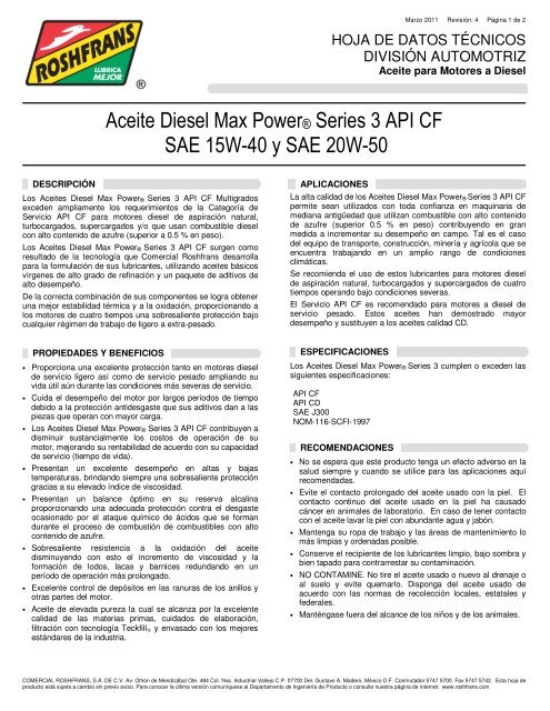 Aceite Diesel Max Power® Series 3 API CF SAE 15W ... - Roshfrans