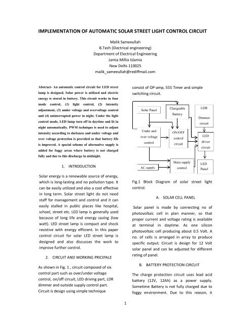 implementation of automatic solar street light control circuit - EEWeb