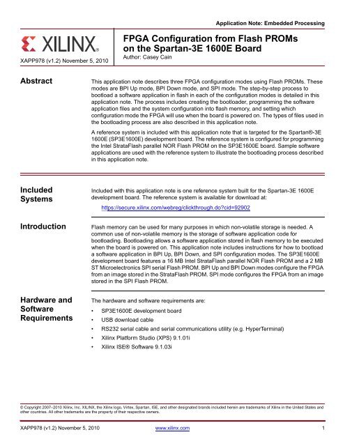 Xilinx FPGA Configuration from Flash PROMs on the Spartan-3E ...