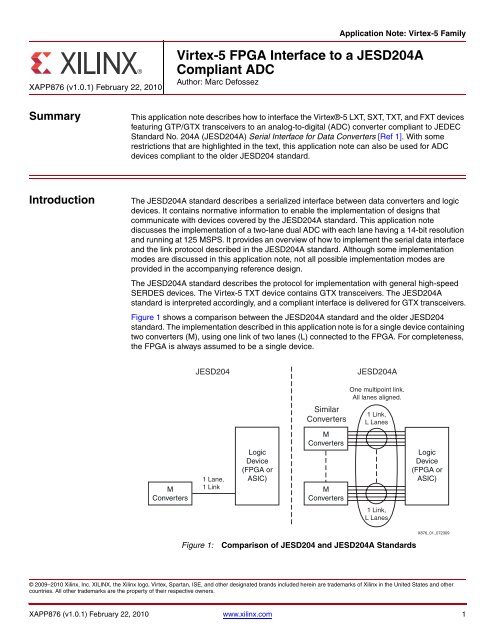 XAPP876, Virtex-5 FPGA Interface to a JESD204A Compliant ... - Xilinx