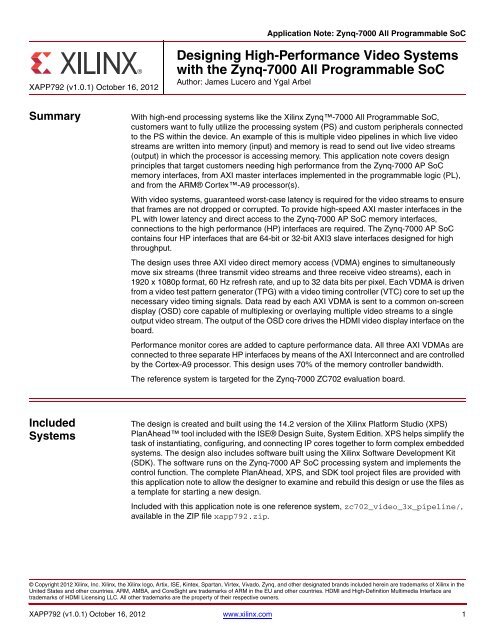 Designing High-Performance Video Systems with the - Xilinx