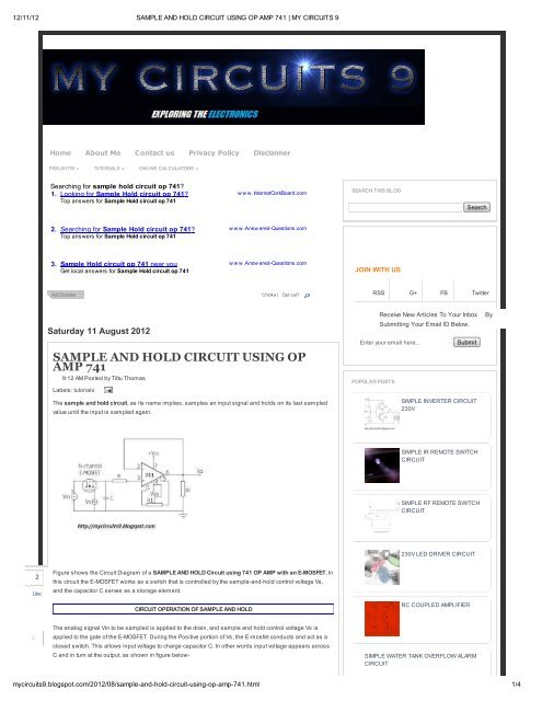 SAMPLE AND HOLD CIRCUIT USING OP AMP 741 - EEWeb