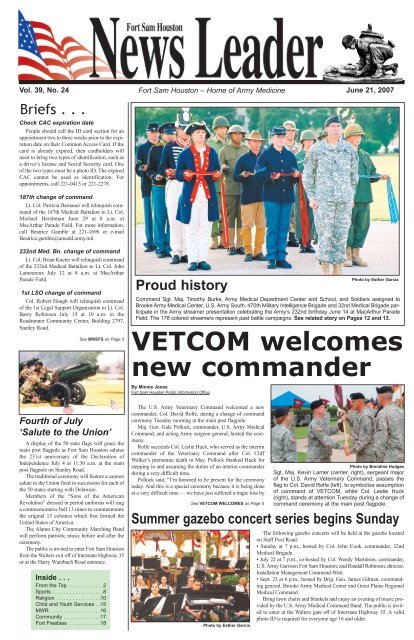 VETCOM welcomes new commander - Fort Sam Houston - U.S. Army