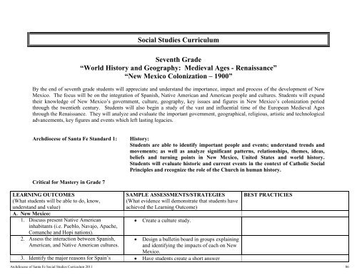 Social Studies Curriculum Seventh Grade - San Felipe de Neri School