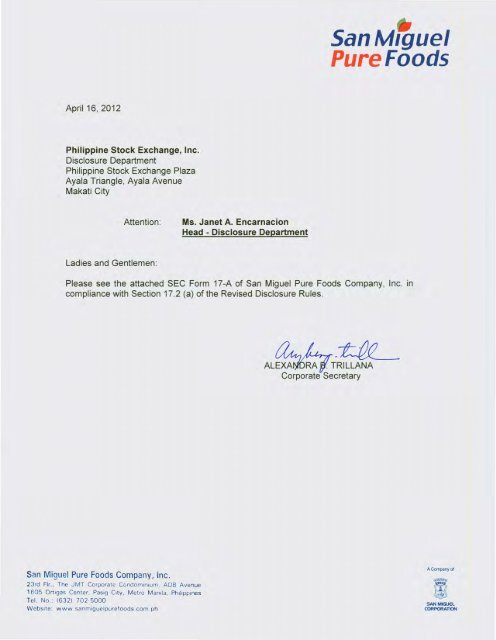 SanMlguel Pure Foods - National Food Authority