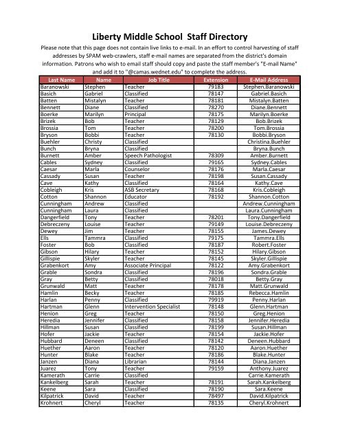 Liberty Middle School Staff Directory - Camas School District