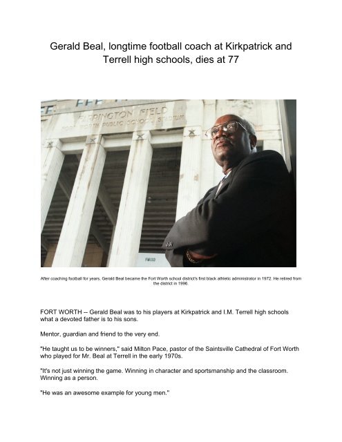 Gerald Beal, longtime football coach at Kirkpatrick and Terrell high ...