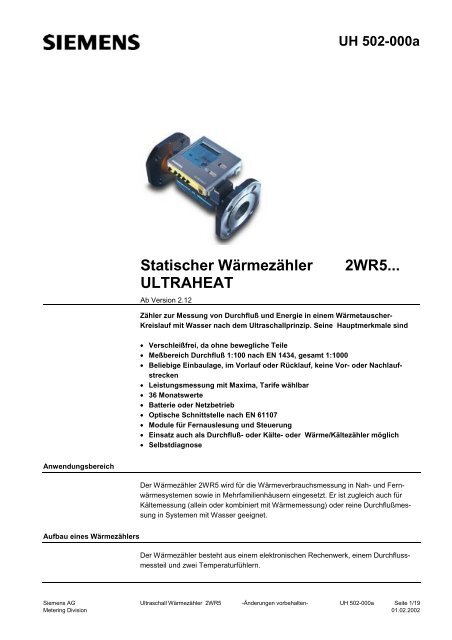 Statischer Wärmezähler ULTRAHEAT 2WR5... - 24/7 Netze GmbH