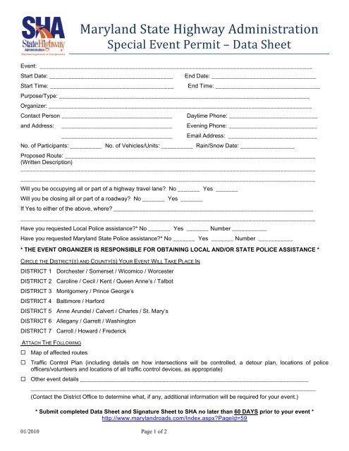 Special Event Permit Application Forms - Maryland State Highway ...