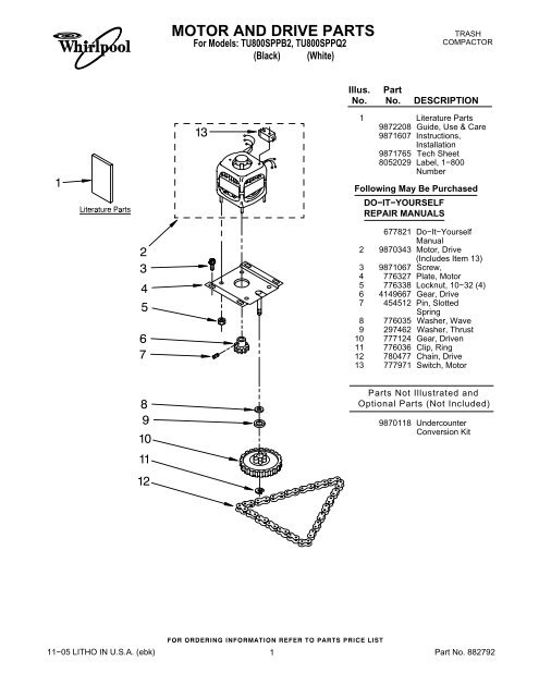 MOTOR AND DRIVE PARTS - Whirlpool