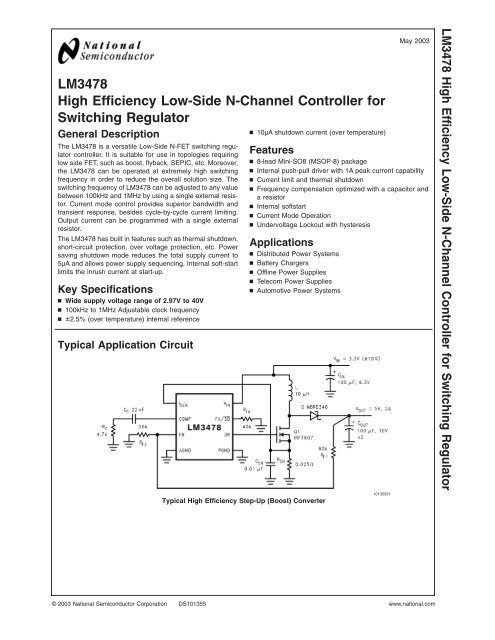 LM3478 High Efficiency Low-Side N-Channel Controller for ...