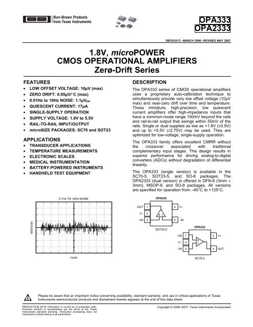 1.8V, microPOWER CMOS Operational Amplifiers Zero-Drift Series ...