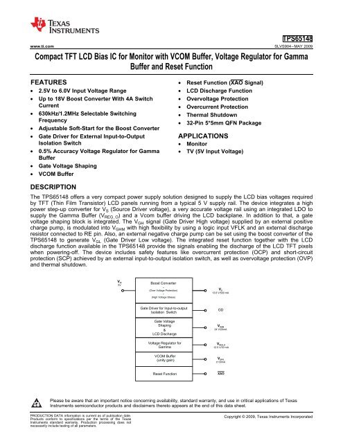 Compact TFT LCD Bias IC with VCOM Buffer, Voltage Regulator and ...
