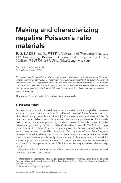 Making and characterizing negative Poisson's ratio materials