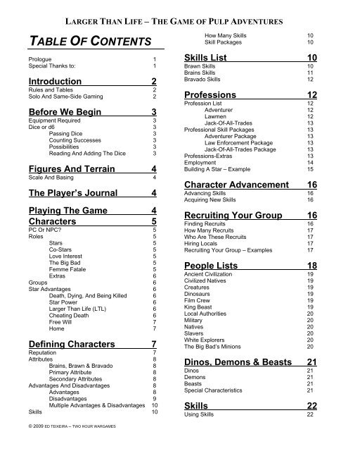 TABLE OF CONTENTS - Two Hour Wargames