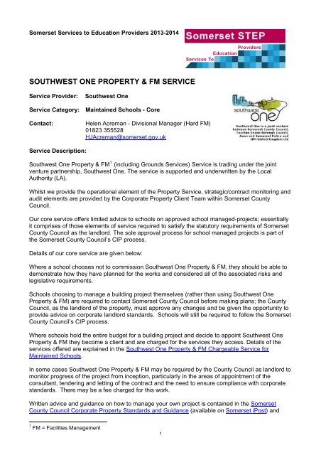 Example of Service Summary Page - Somerset County Council