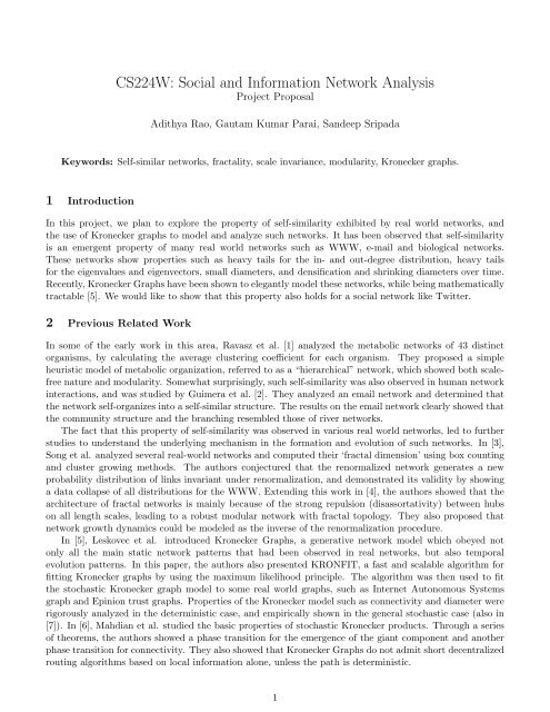 CS224W: Social and Information Network Analysis - SNAP