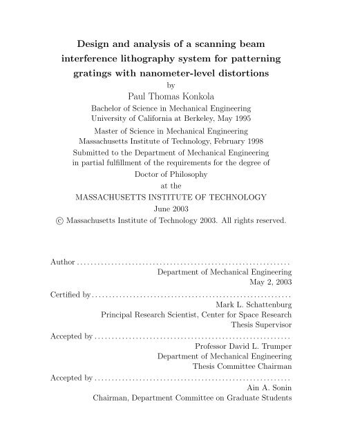 Design and analysis of a scanning beam interference lithography ...