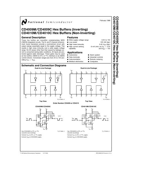 CD4009M/CD4009C Hex Buffers (Inverting ... - BSS elektronika