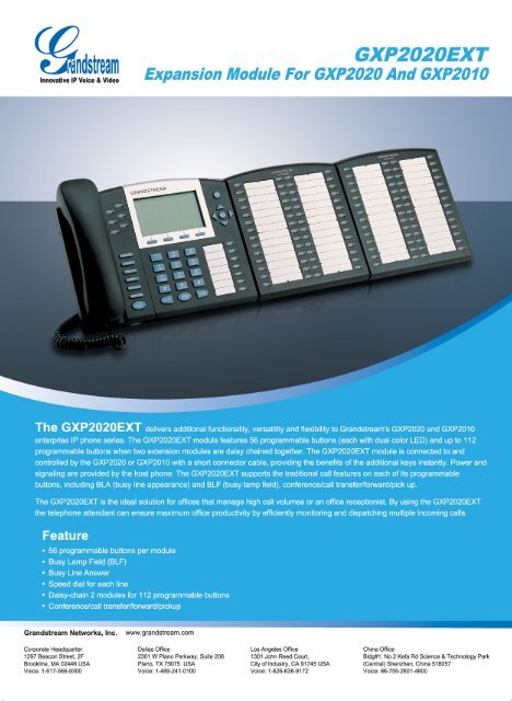 Grandstream GXP-2020 EXT Sidecar Datasheet - VoIP Supply