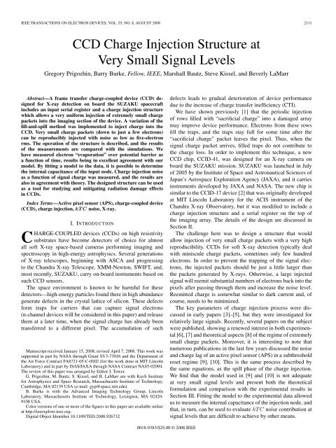 CCD Charge Injection Structure at Very Small Signal ... - IEEE Xplore