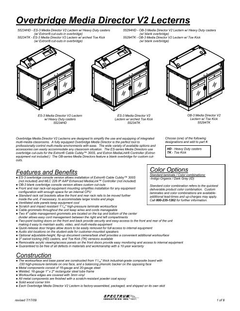 Overbridge Media Director V2 Lecterns - Spectrum Industries, Inc.