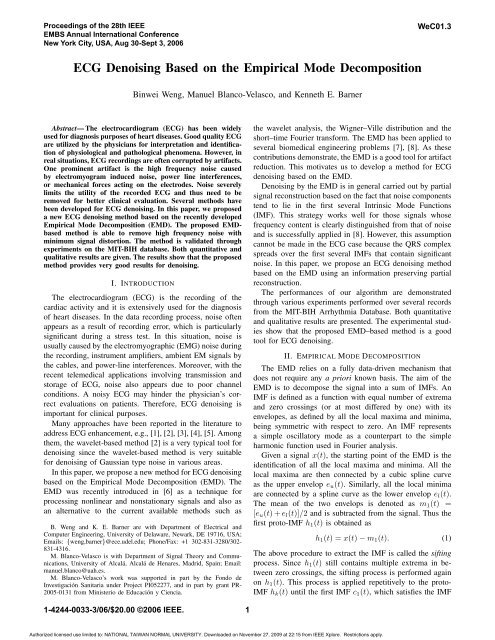 ECG Denoising Based on the Empirical Mode Decomposition