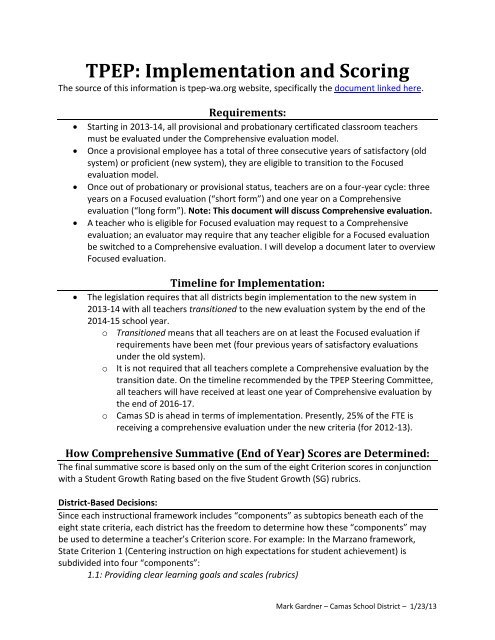 TPEP Scoring Overview - Staff Portal Camas School District