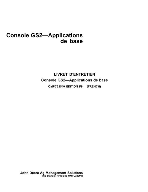 Console GS2—Applications de base - StellarSupport - John Deere