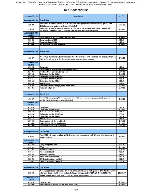 Jenway 2013 Price List - Clarkson Laboratory and Supply