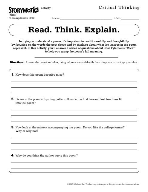 Read. Think. Explain. - Scholastic