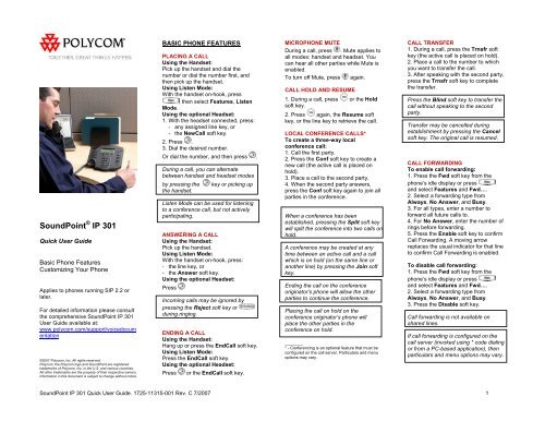 SoundPoint IP 301 Quick User Guide - Telematch