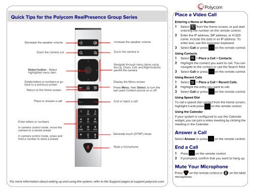 Quick Tips for the Polycom RealPresence Group Series