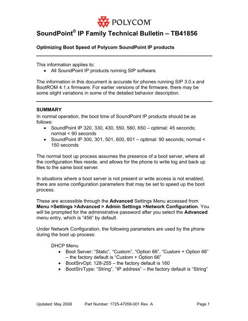 Optimizing Boot Speed of Polycom SoundPoint IP products