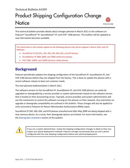 Product Shipping Configuration Change Notice - Polycom