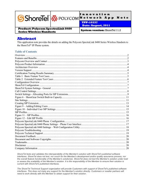 SpectraLink 8400 Interop Guide for Shoretel - Polycom