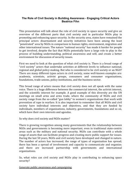 The Role of Civil Society in Building Awareness ... - UNIDIR