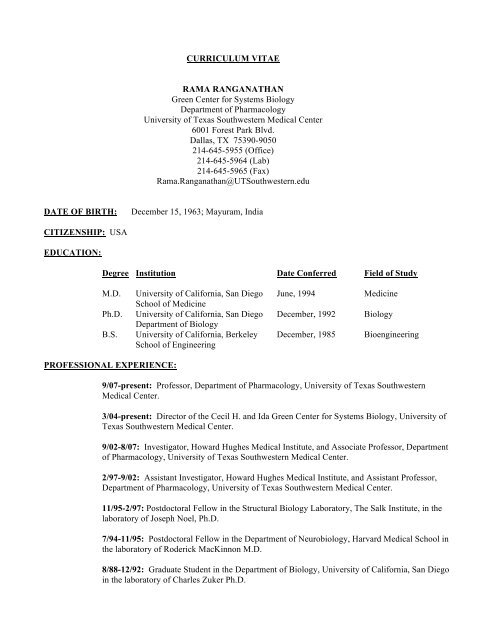 CURRICULUM VITAE RAMA RANGANATHAN Green Center for ...