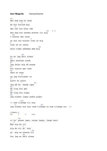 Kom Tilbage Nu Danseorkestret Am Det kom som et chok F da hun ...