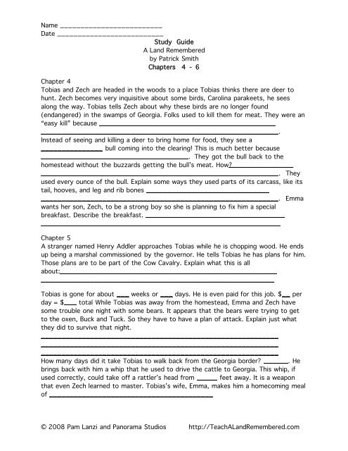 Study guide chapters 4-6 - A Land Remembered Guide To Using in ...