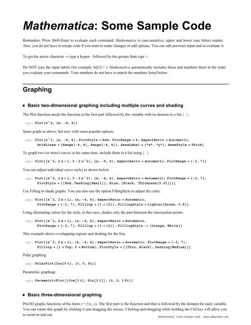 Mathematica Some Sample Code Teacher 