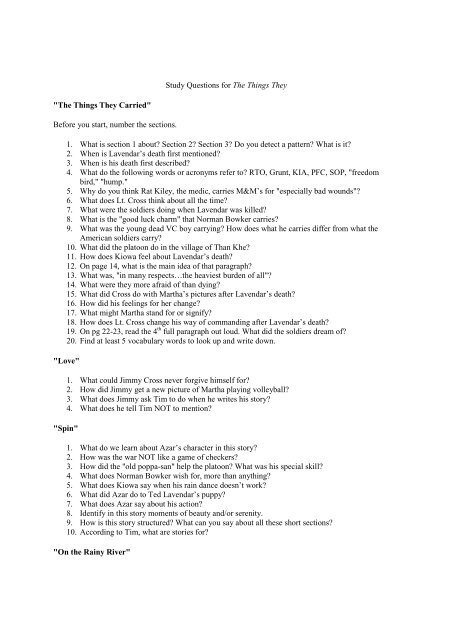 Study guide questions - Teacher