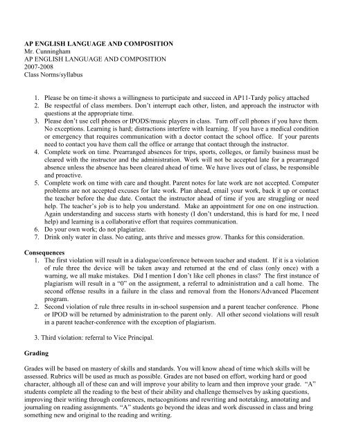 AP ENGLISH LANGUAGE AND COMPOSITION Mr ... - Teacher