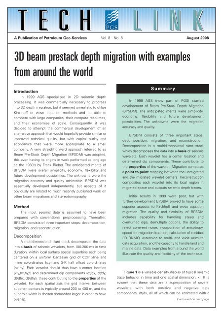 3D beam prestack depth migration - PGS