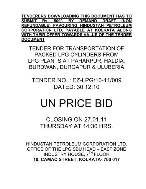 UN PRICE BID - Hindustan Petroleum Corporation Limited